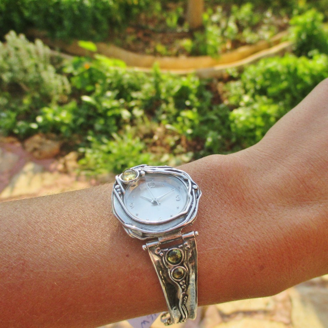 Sterling Silver Citrine & Peridot Watch Bracelet - Handmade Women's ...