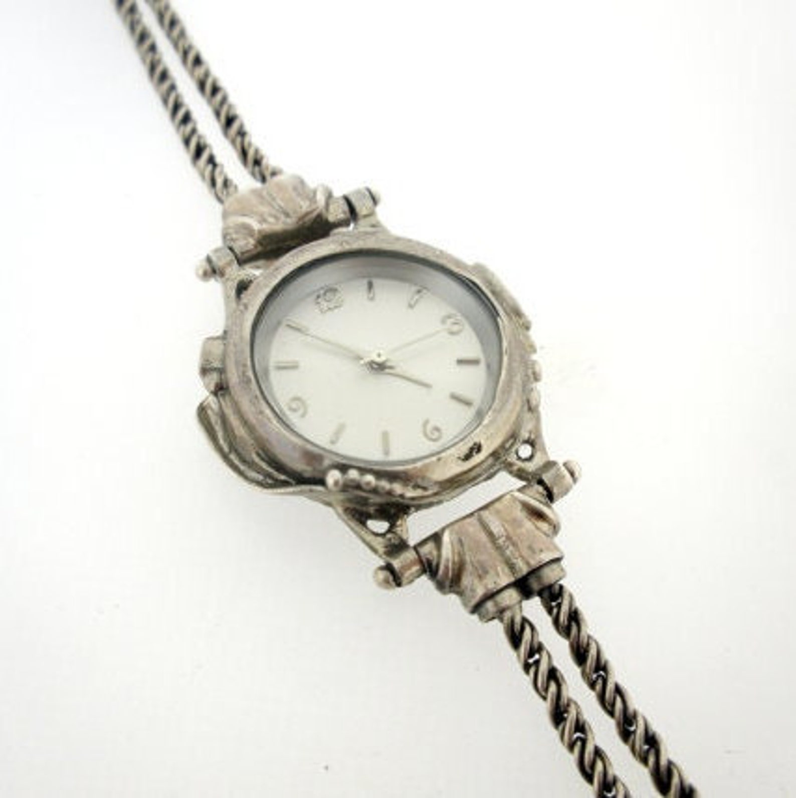 Silver Ethnic Chain Watch for Women, Dainty Engagement Chain Bracelet ...