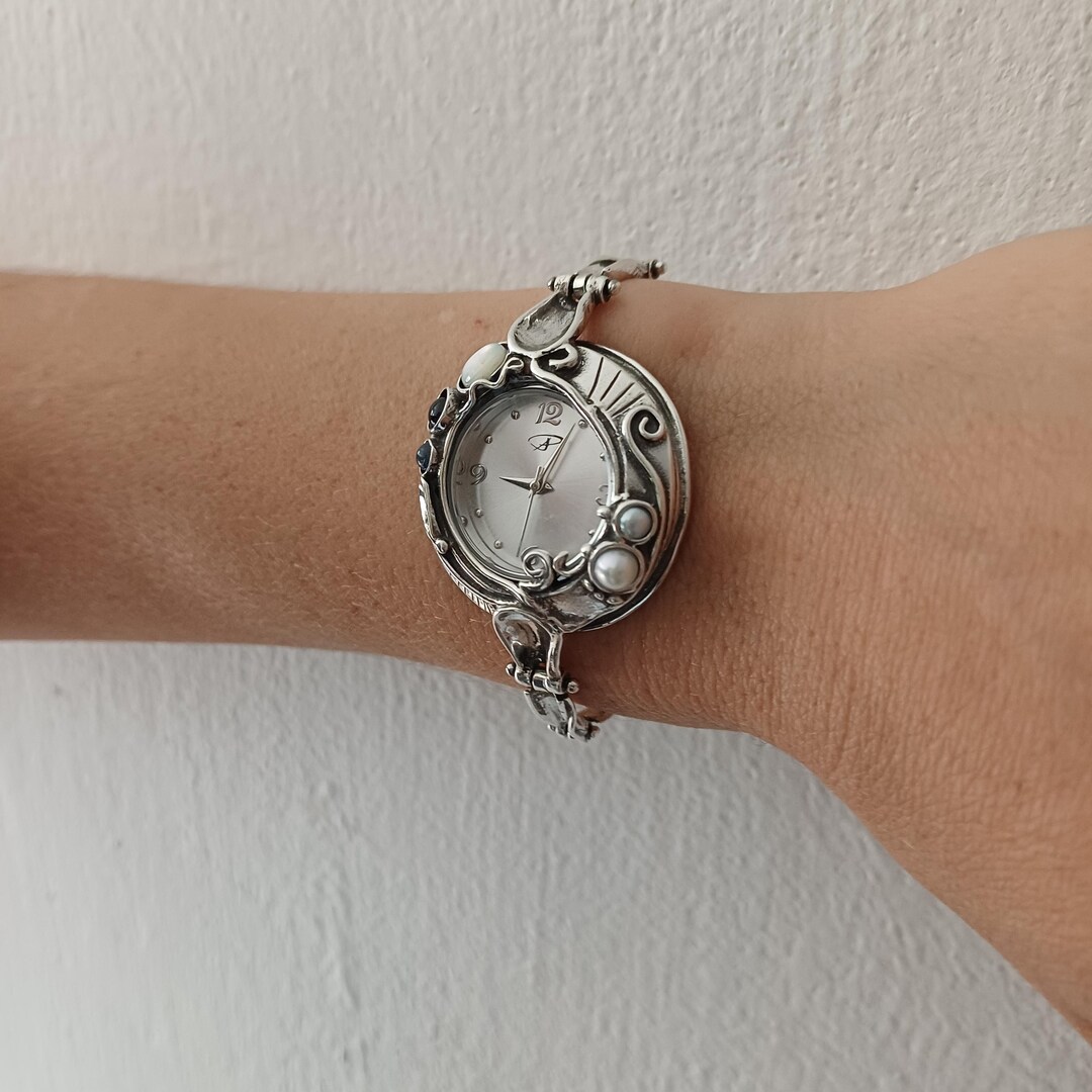 Delicate Silver Watch With Gemstones – Feminine Timepiece – Handmade by ...