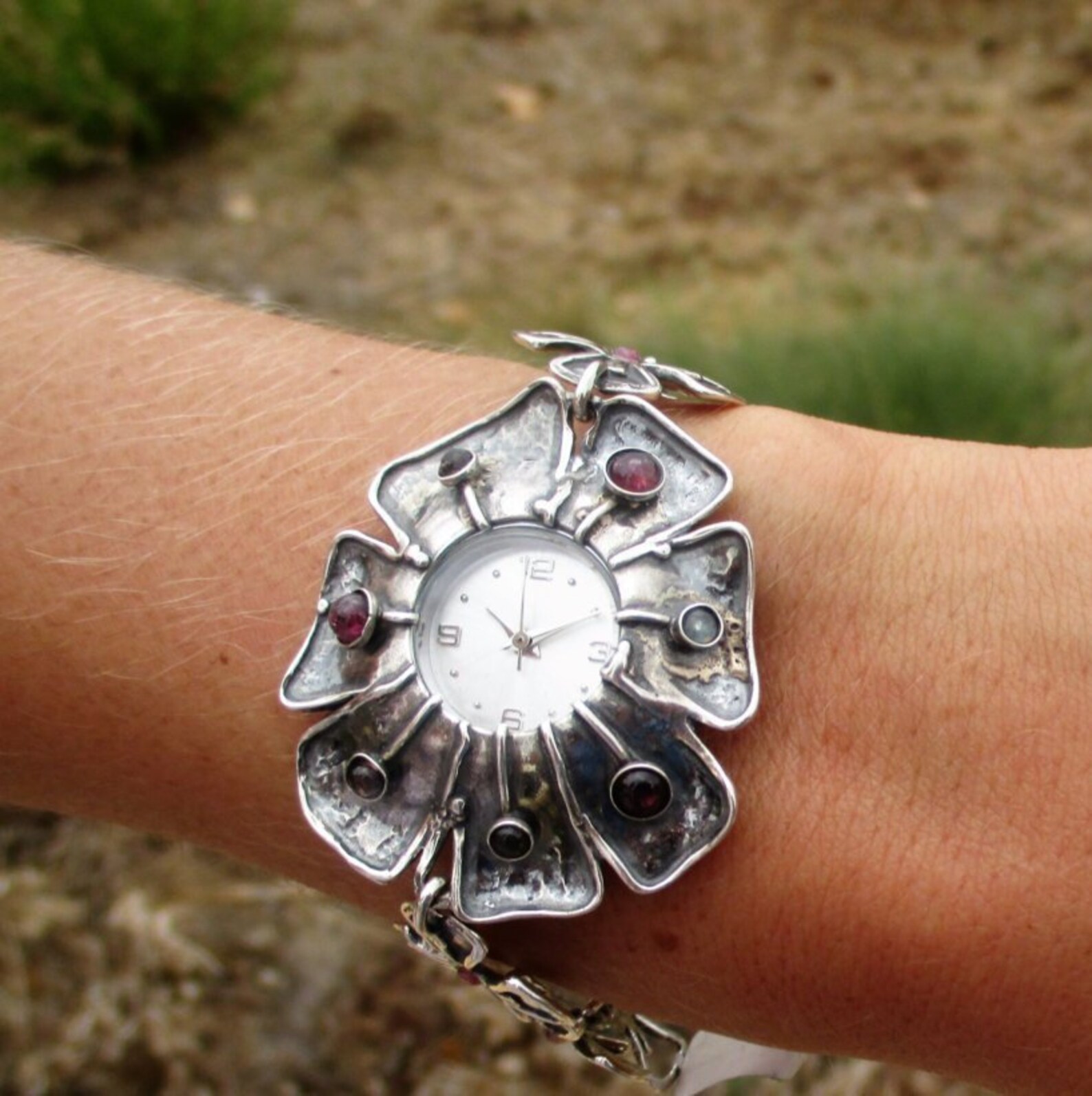 Statement Silver Watch Bracelet With Gemstones for Women 3D - Etsy