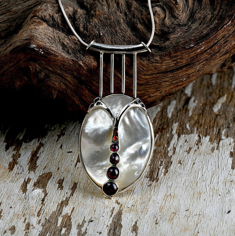 Sterling Silver Large White Stone Pendant Necklace big MOP | Etsy