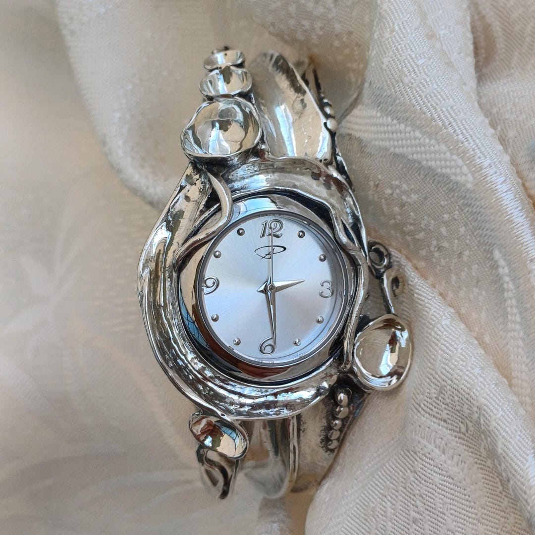 Sterling Silver Cuff Watch, Wide Bracelet Watch for Women, Bohemian ...