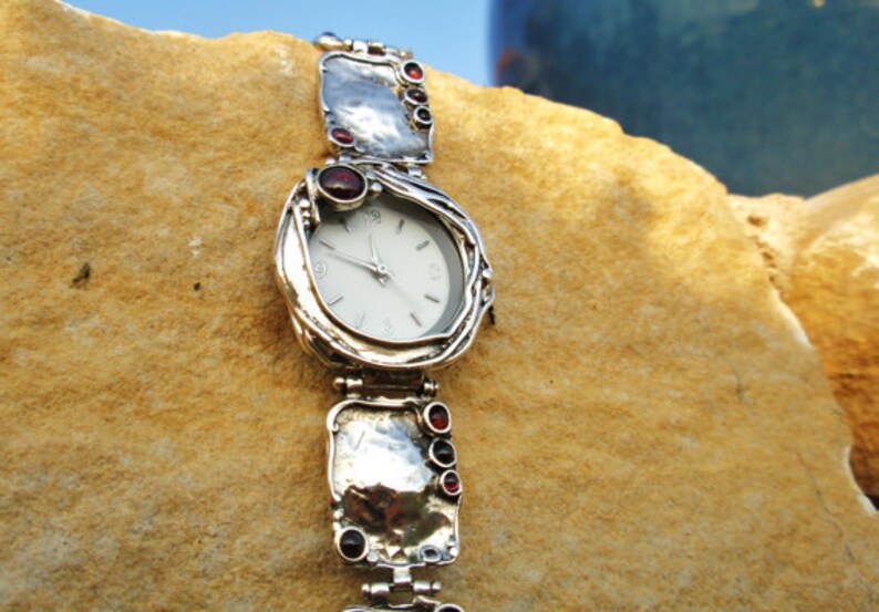Sterling Silver Garnet Gemstone Links Watch Bracelet for - Etsy