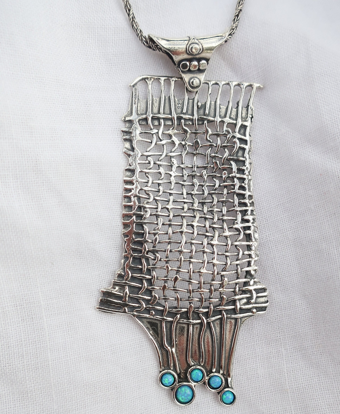 Sterling Silver Large Pendant Necklace , Big Lattice Pendant for Women ...