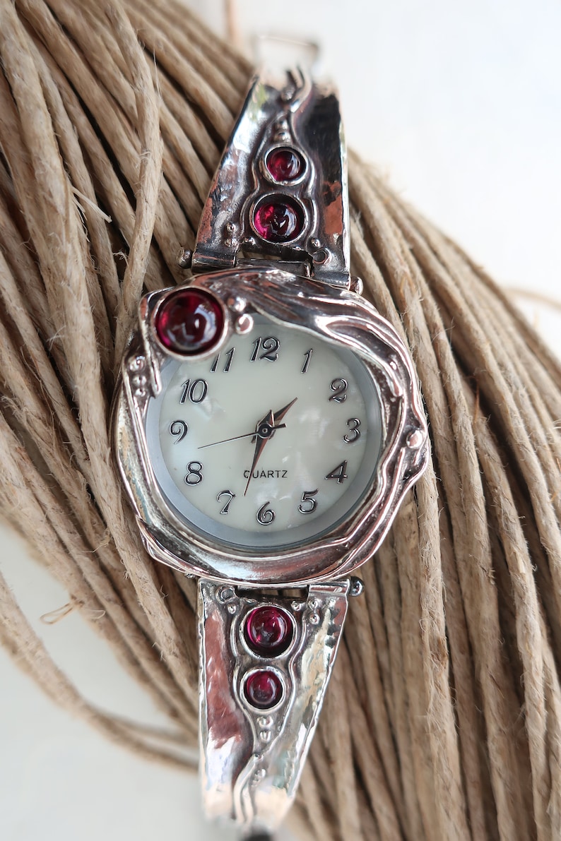 Sterling Silver Gemstone Watch Bracelet - Custom Size Artisan Jewelry ...