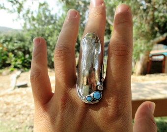 Full Finger Ring Sterling Silver Multi-stone Big Ring Long - Etsy