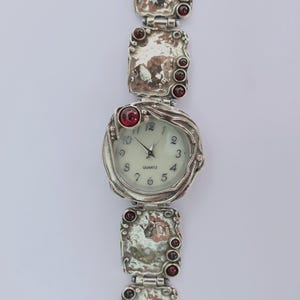 Sterling Silver Garnet Gemstone Links Watch Bracelet for Women, Unique ...