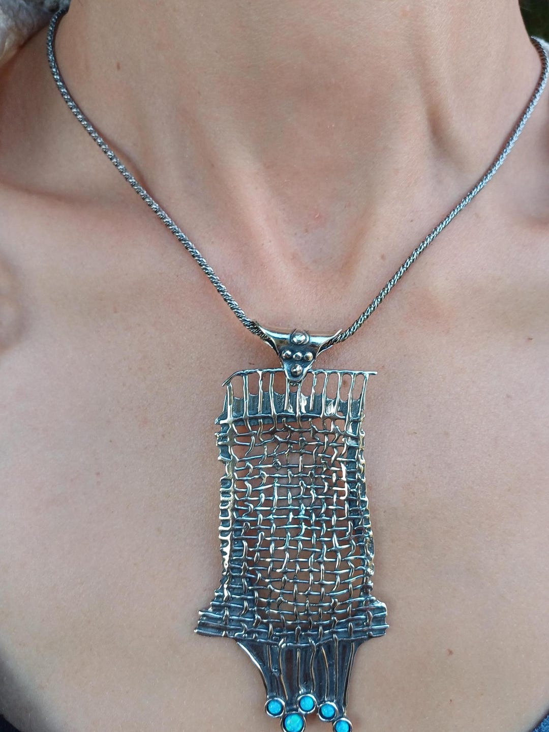 Sterling Silver Large Pendant Necklace , Big Lattice Pendant for Women ...