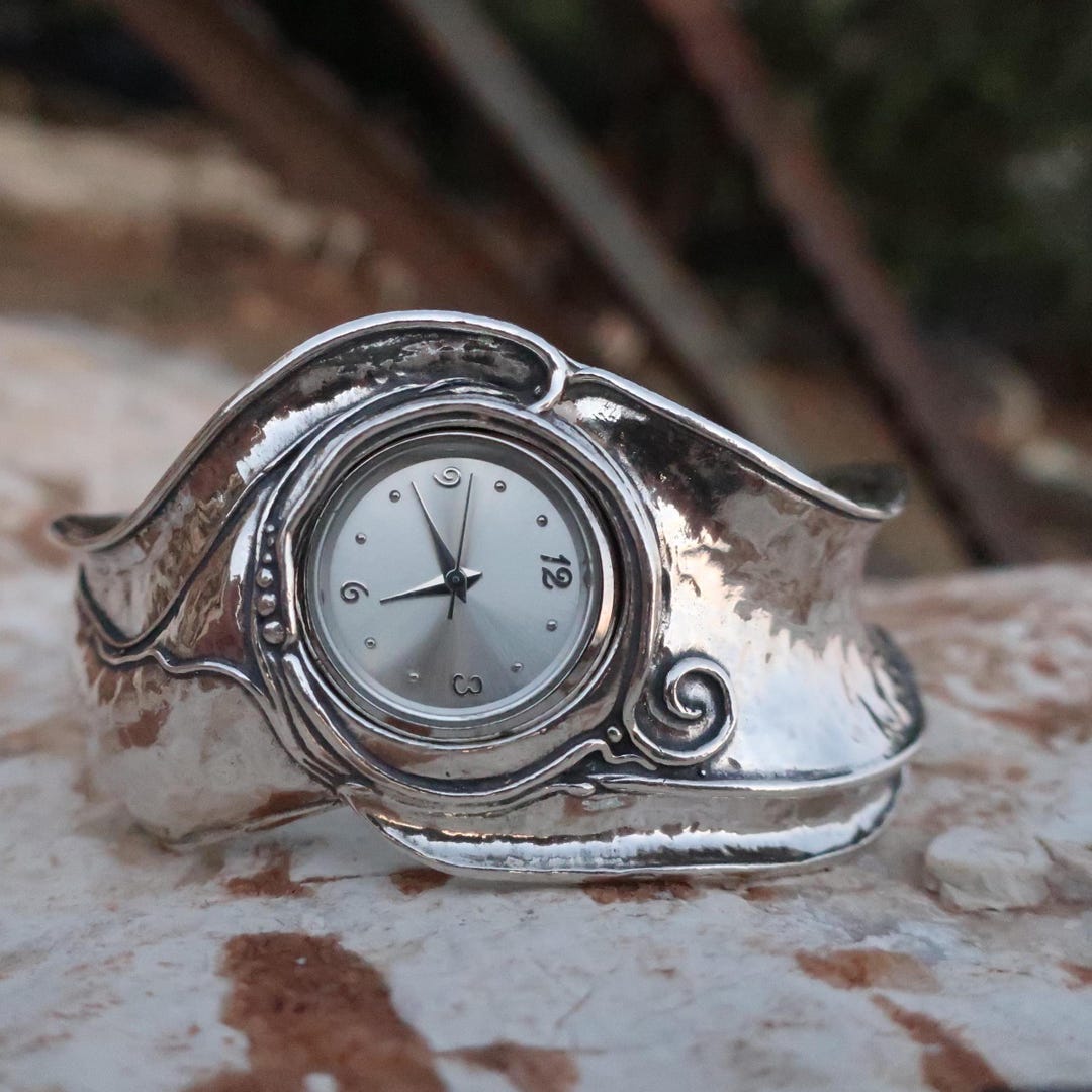 Wide Sterling Silver Cuff Watch: Bohemian Bracelet Watch - Etsy