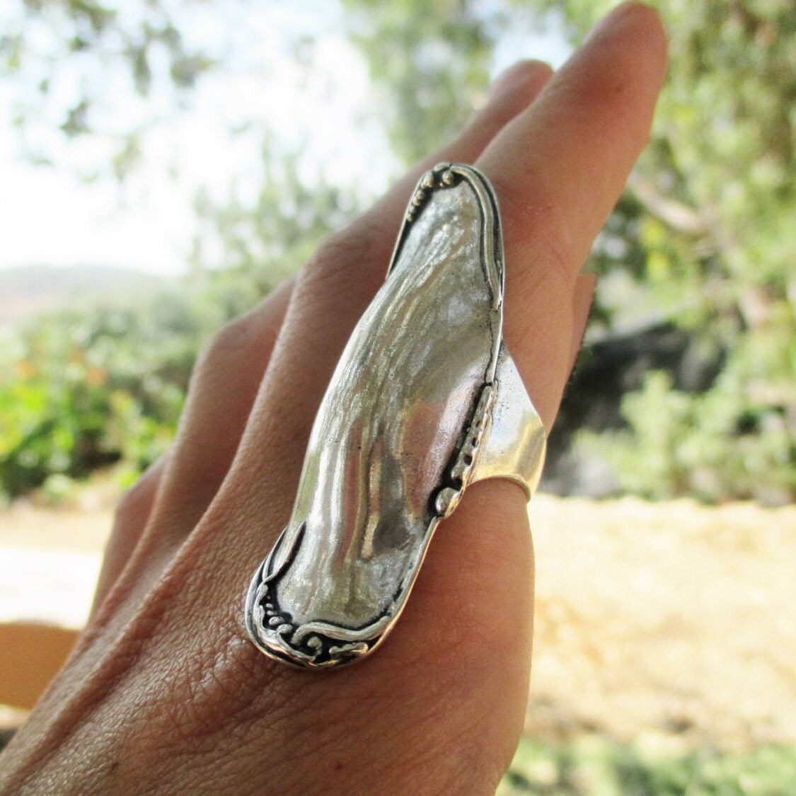 Silver Full Finger Ring Long BOHO Ring for Women Large - Etsy