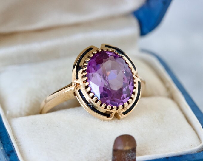 1940s Synthetic Alexandrite Cocktail Ring in 10k Yellow Gold, Size 6.75 ...
