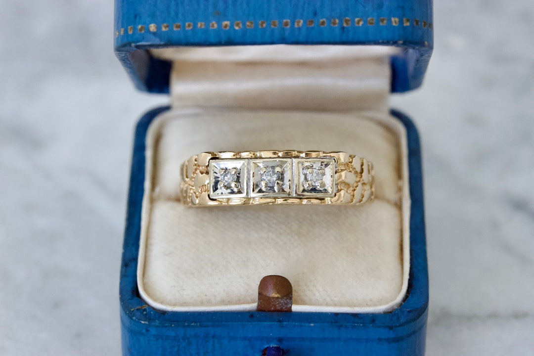 Vintage Diamond Trio Chunky Nugget Ring in 10k Yellow Gold, Size 10.75 ...