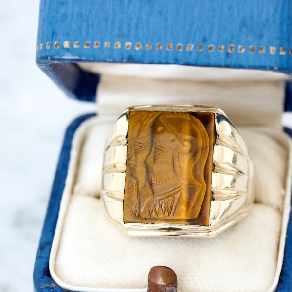 Mens Vintage Carved Tiger Eye Ring - Etsy