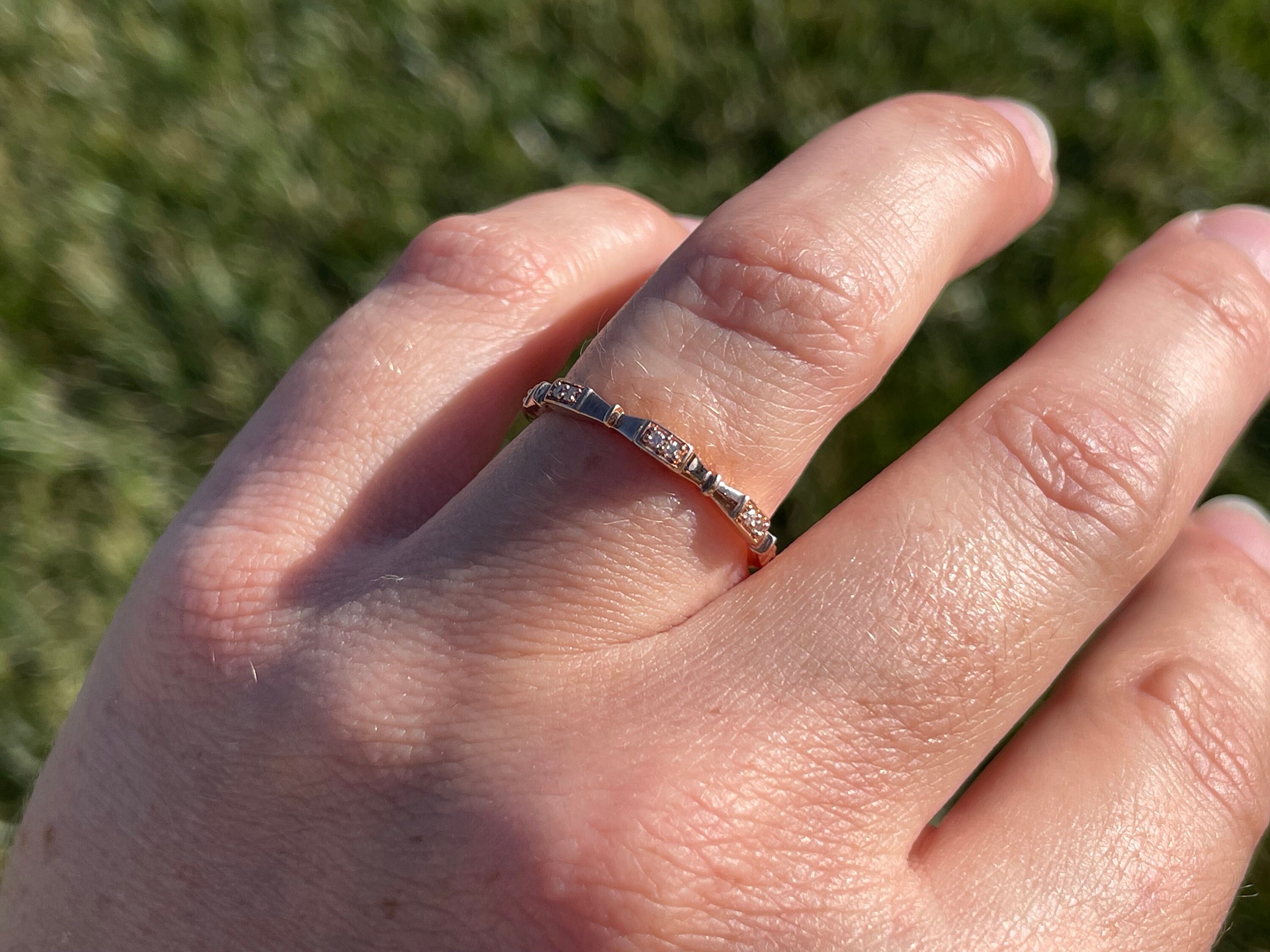 Dainty Rose Gold Stacking Band in Solid 10k Size 7.25 Diamond Accented Stackable Ring Whisper Thin Gold Ring Three Quarter Eternity Band Etsy