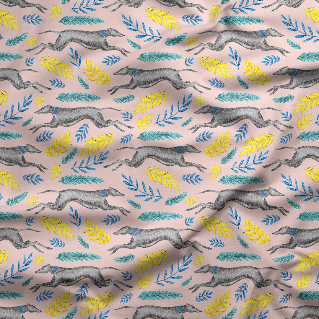 Greyhound Pattern in Petal Pink Fabric - Etsy