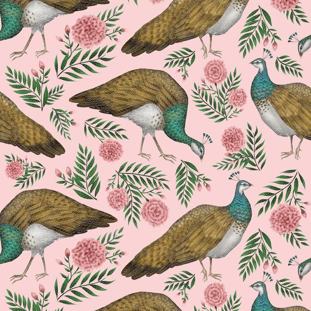 Peahen Pattern Petal Pink Wallpaper - Etsy