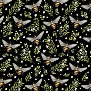 Removable Spring Bee Pattern Wallpaper in Midnight Black Peel and Stick ...