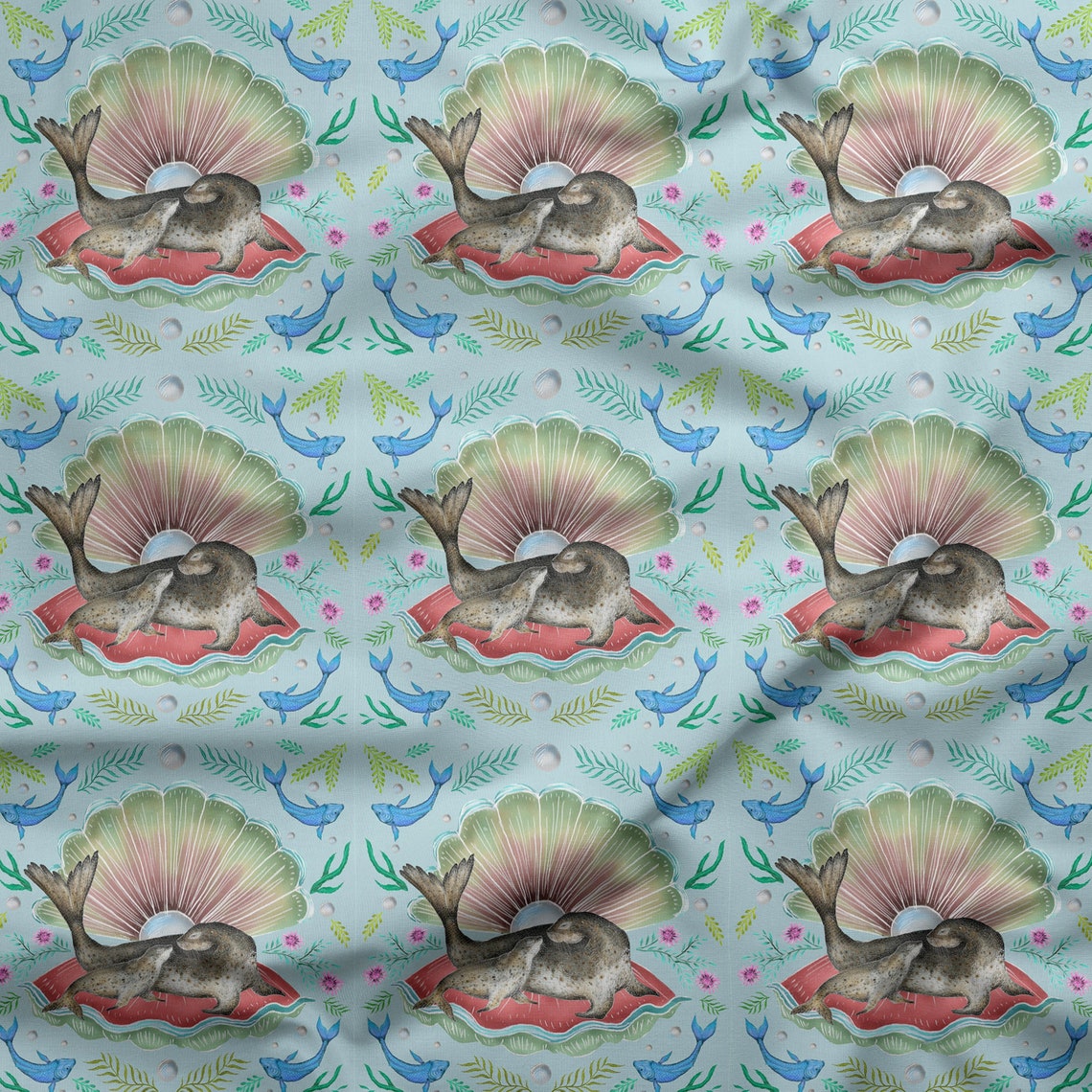 Seals in a Clam With Pearl Fabric - Etsy