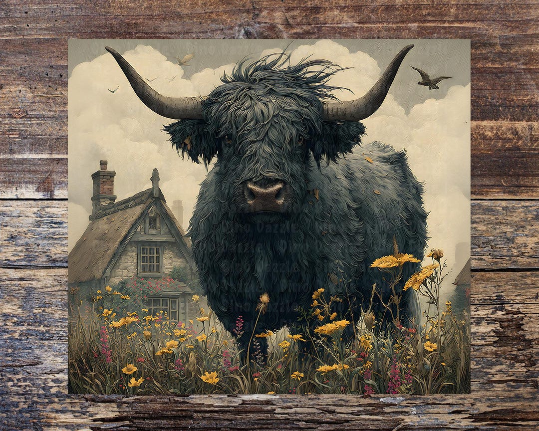 Grumpy Highland Cow Png, Cranky Coffee Lover Png, Fluffy Cow Grumpy ...