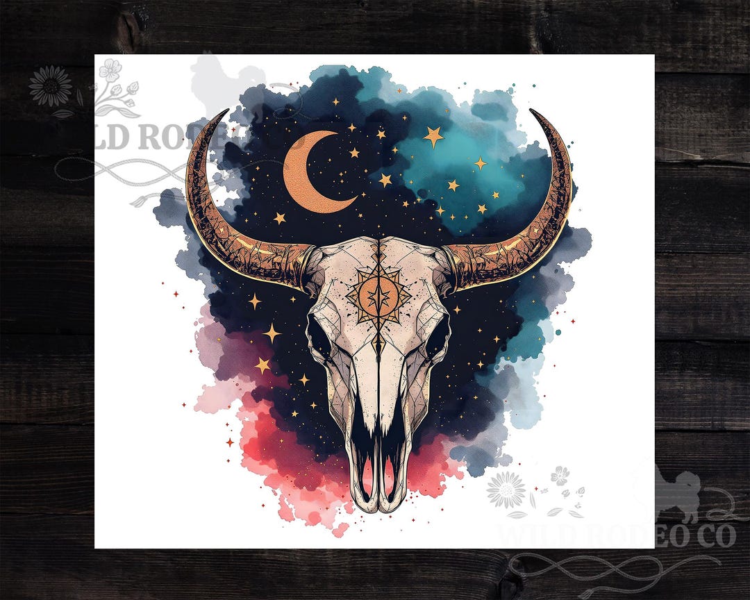 Celestial Bull Skull PNG: Western Moon & Star Design (digital Download ...