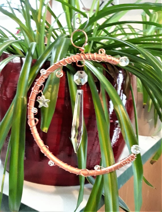 Suncatcher Copper Glass Moon Suncatcher Wire Wrapped | Etsy