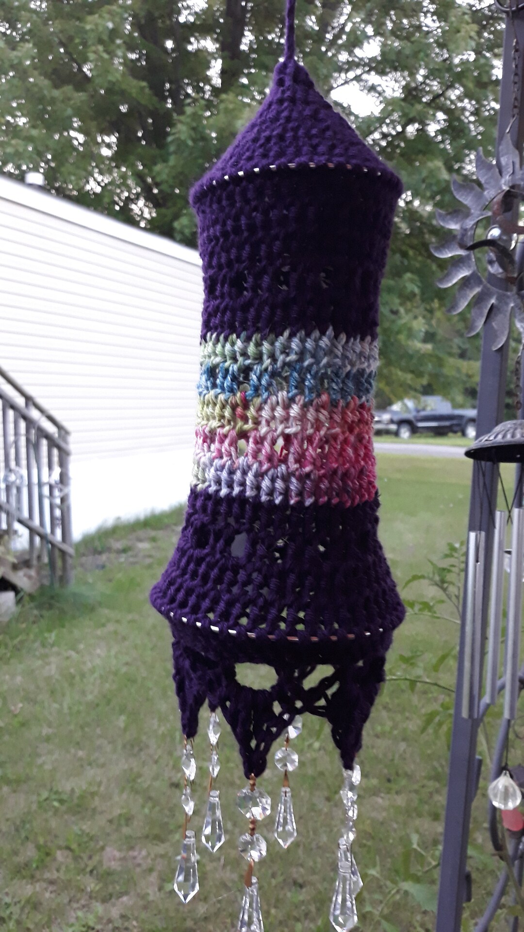Boho Light Hippie Lantern Hanging Light Crocheted Ooak Purple Pastel ...