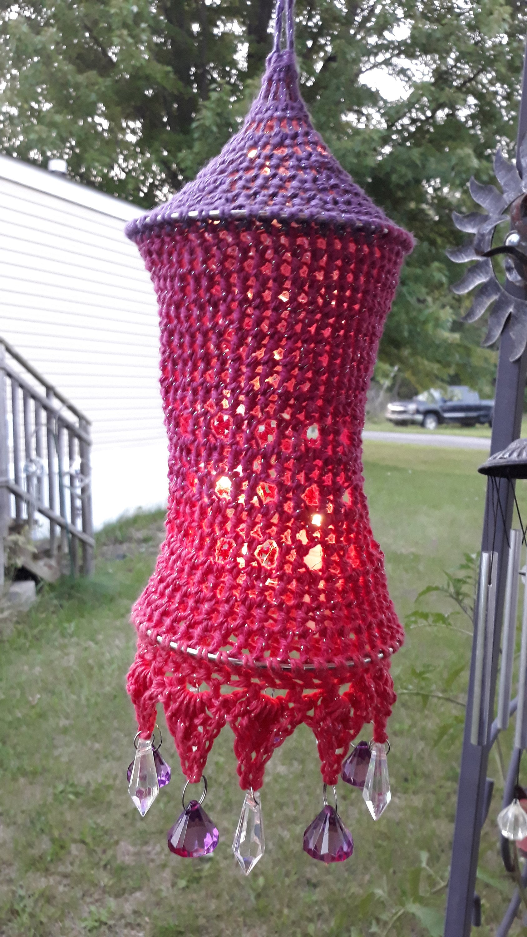 Boho Light Hippie Lantern Hanging Light Crocheted Ooak Purple to Pink ...