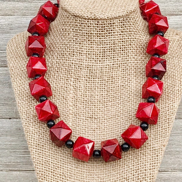 Dark Red Necklace - Etsy