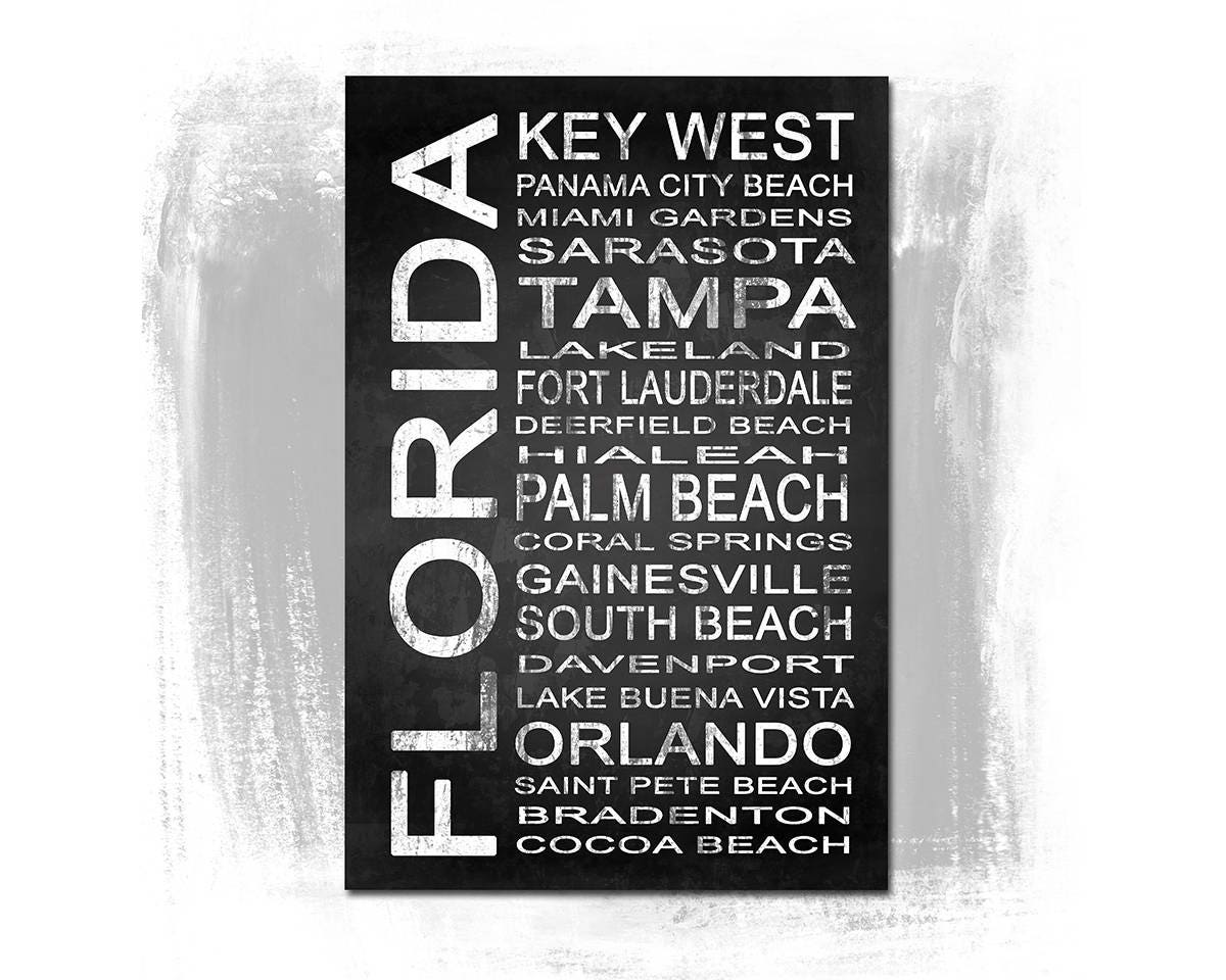 Florida State 3 Subway Sign Fine Art Print Modern Chalkboard Typography ...