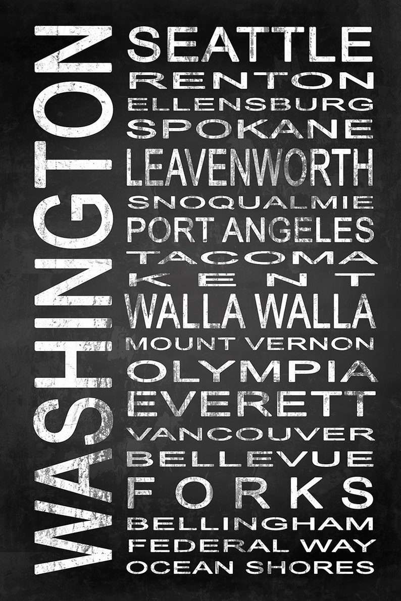 Washington State 1 Subway Sign Fine Art Print Modern Chalkboard ...