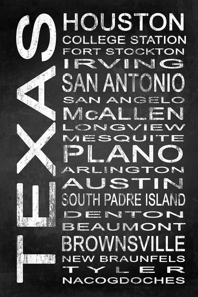 Texas State 1 Subway Sign Fine Art Print Modern Chalkboard Typography ...