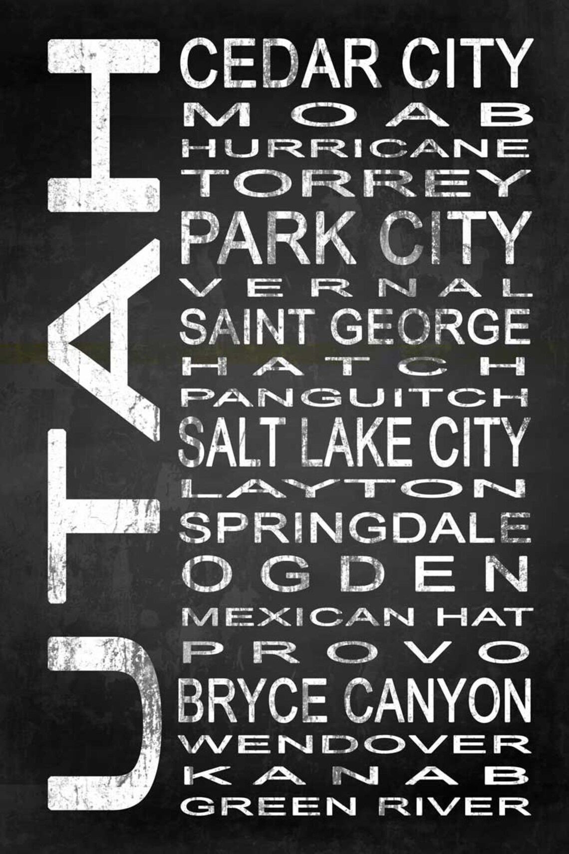 Utah State 1 Subway Sign Fine Art Print Modern Chalkboard Typography - Etsy