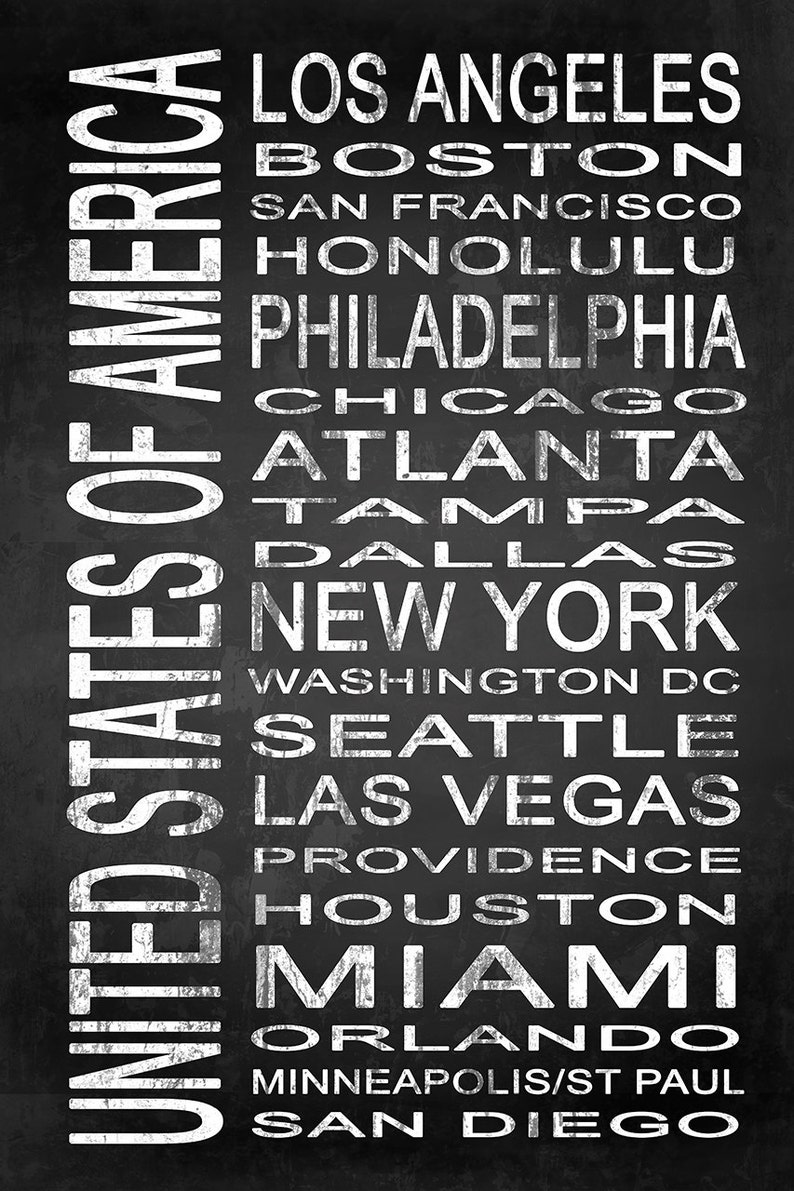 United States 1 Subway Sign Fine Art Print Modern Chalkboard Typography ...