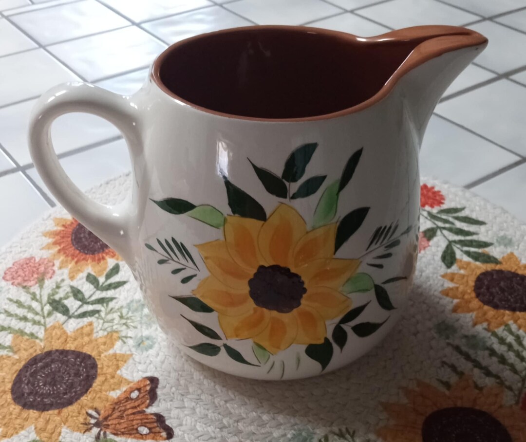 Stangl Sunflower Pitcher, Hand-painted Stoneware, MCM Pottery - Etsy