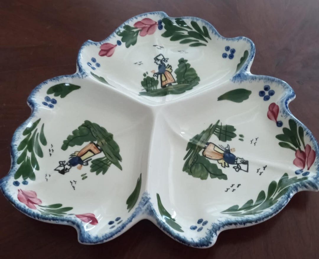 Sectioned Plate, Blue Ridge Relish Plate, Hand Painted Vintage Dish ...
