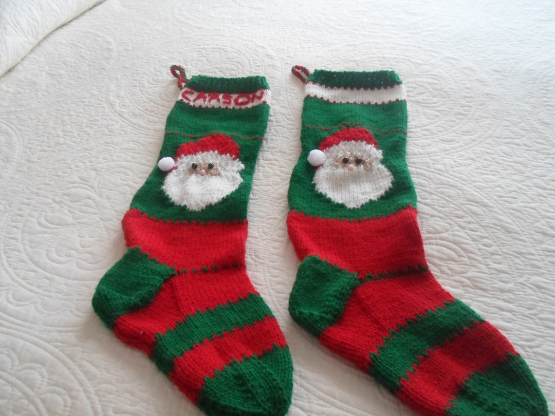 Hand Knit Christmas Stocking With Santa Face Ready to Ship! - Etsy