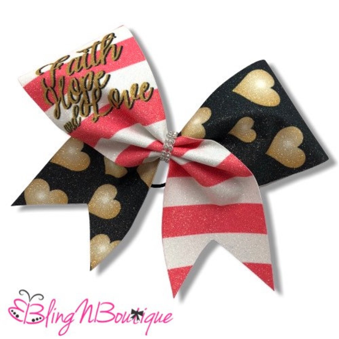 Black Cheer Bow - Pink and White Cheer Bow - Faith Hope and Love Cheer ...