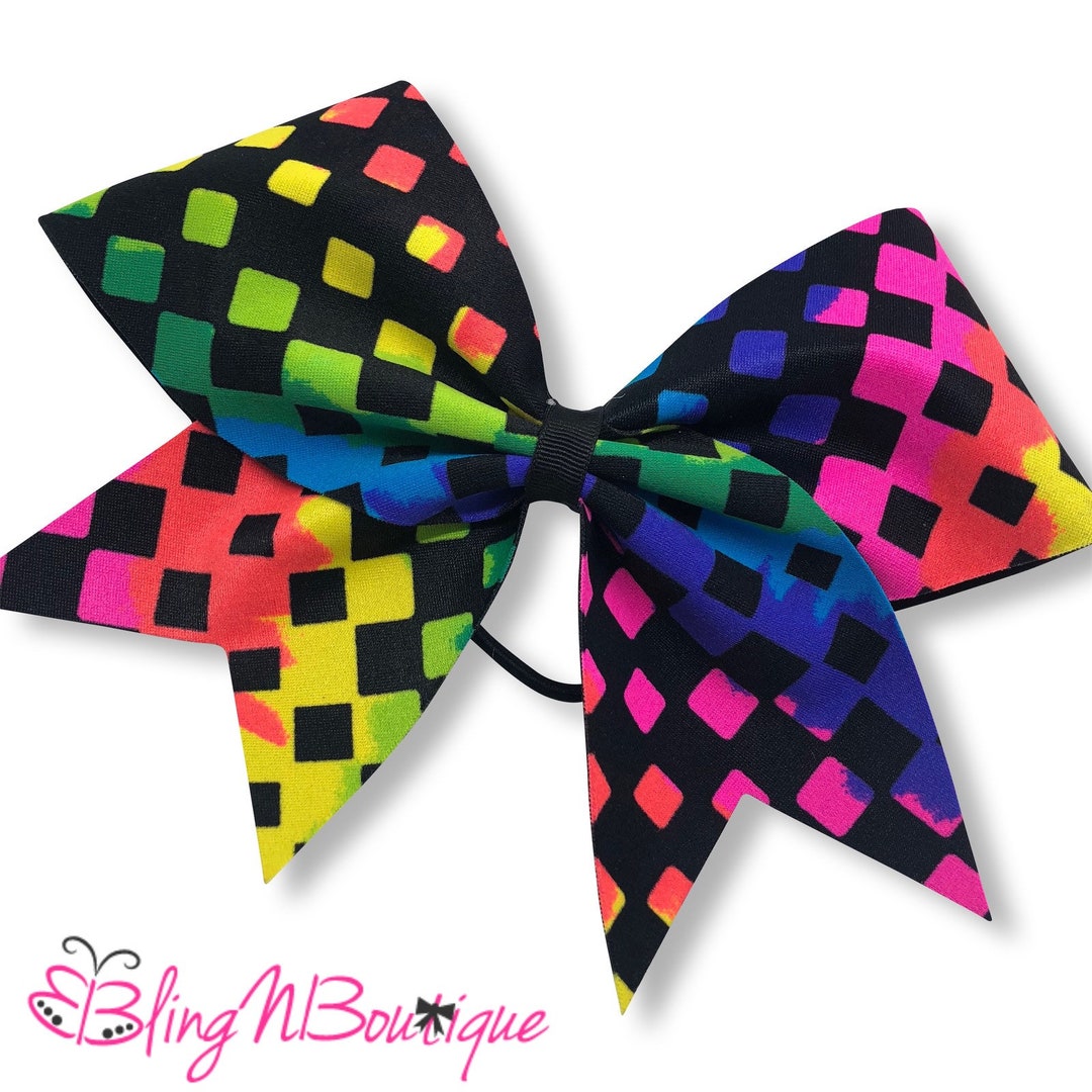 Neon Cheer Bow - Yellow Cheer Bow - Pink Cheer Bow - Checkers in Color ...
