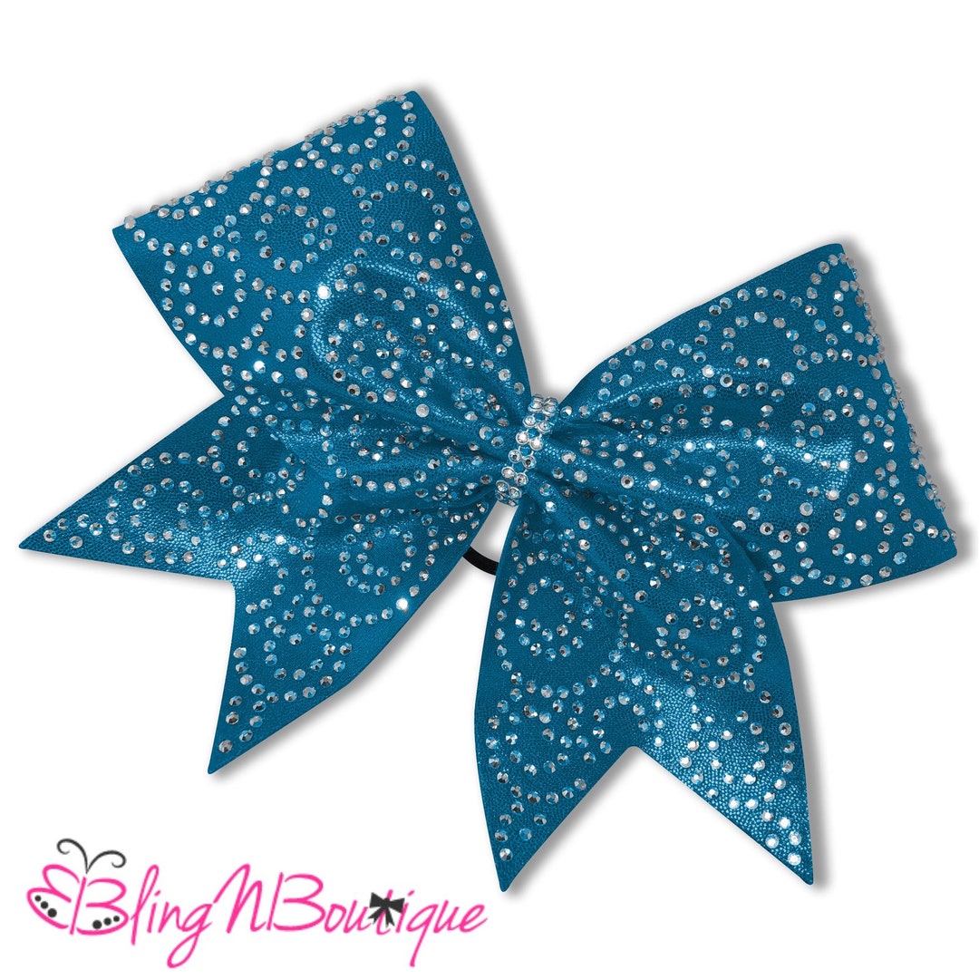 Rhinestone Cheer Bow - Teal Cheer Bow - Teal Hair Bow - Swirls in Teal ...