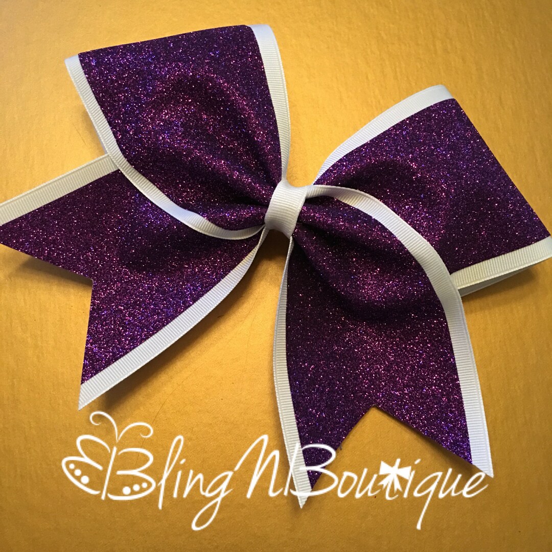 The Delany in Purple & White Cheer Bow - Glitter Cheer Bow - Etsy