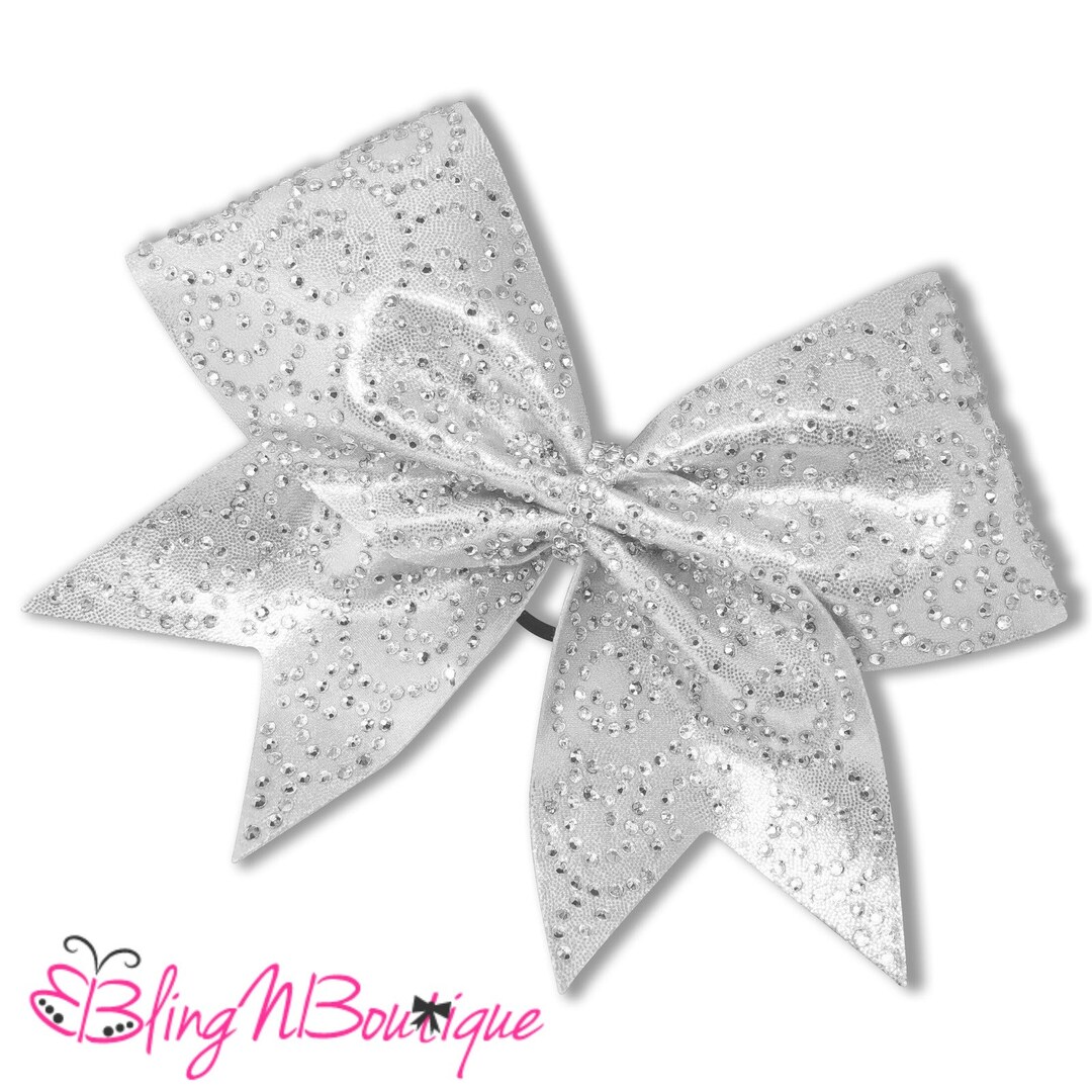 Rhinestone Cheer Bow - White Cheer Bow - White Hair Bow - Swirls in ...