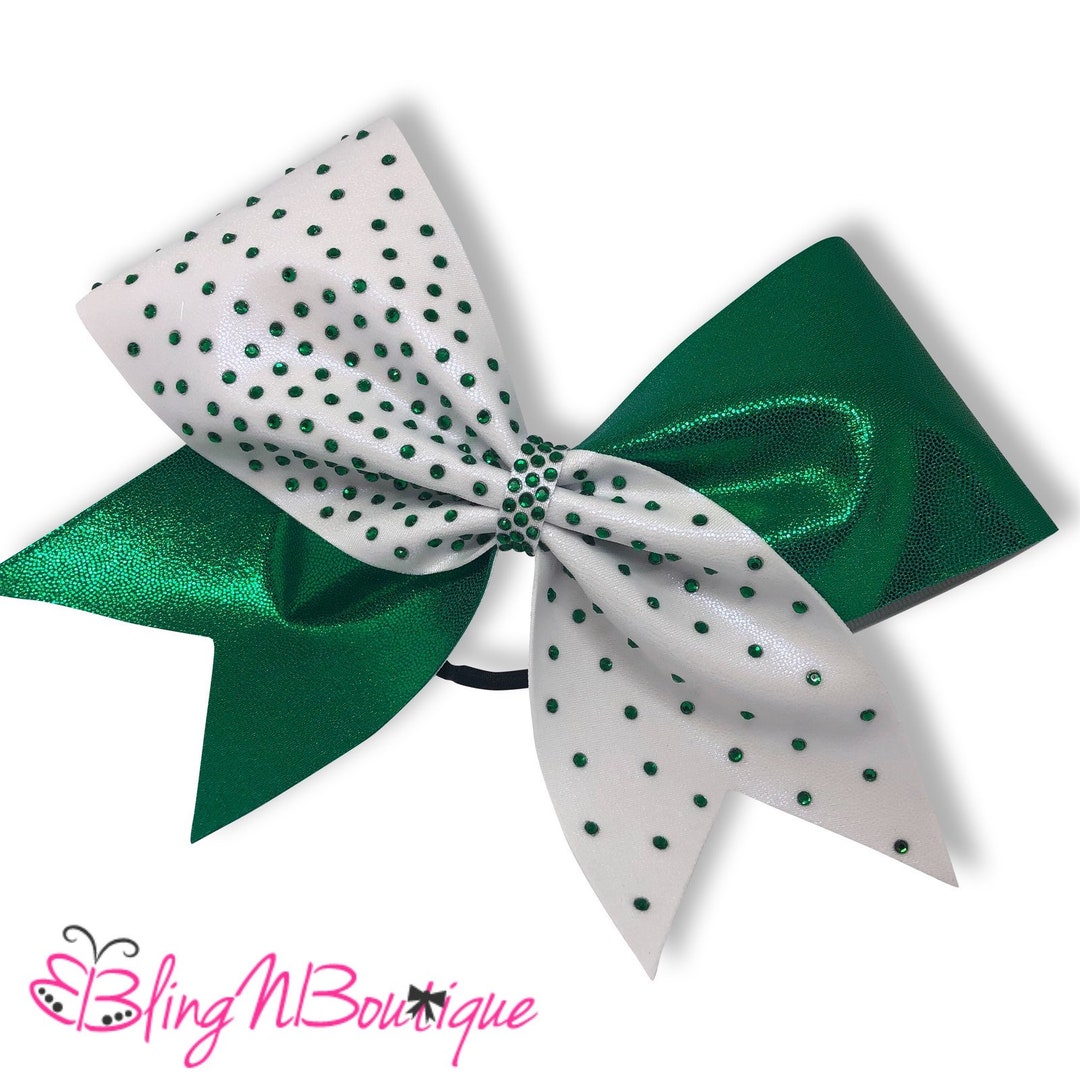 Rhinestone Cheer Bow - Green Cheer Bow - White Cheer Bow - Dabling in ...