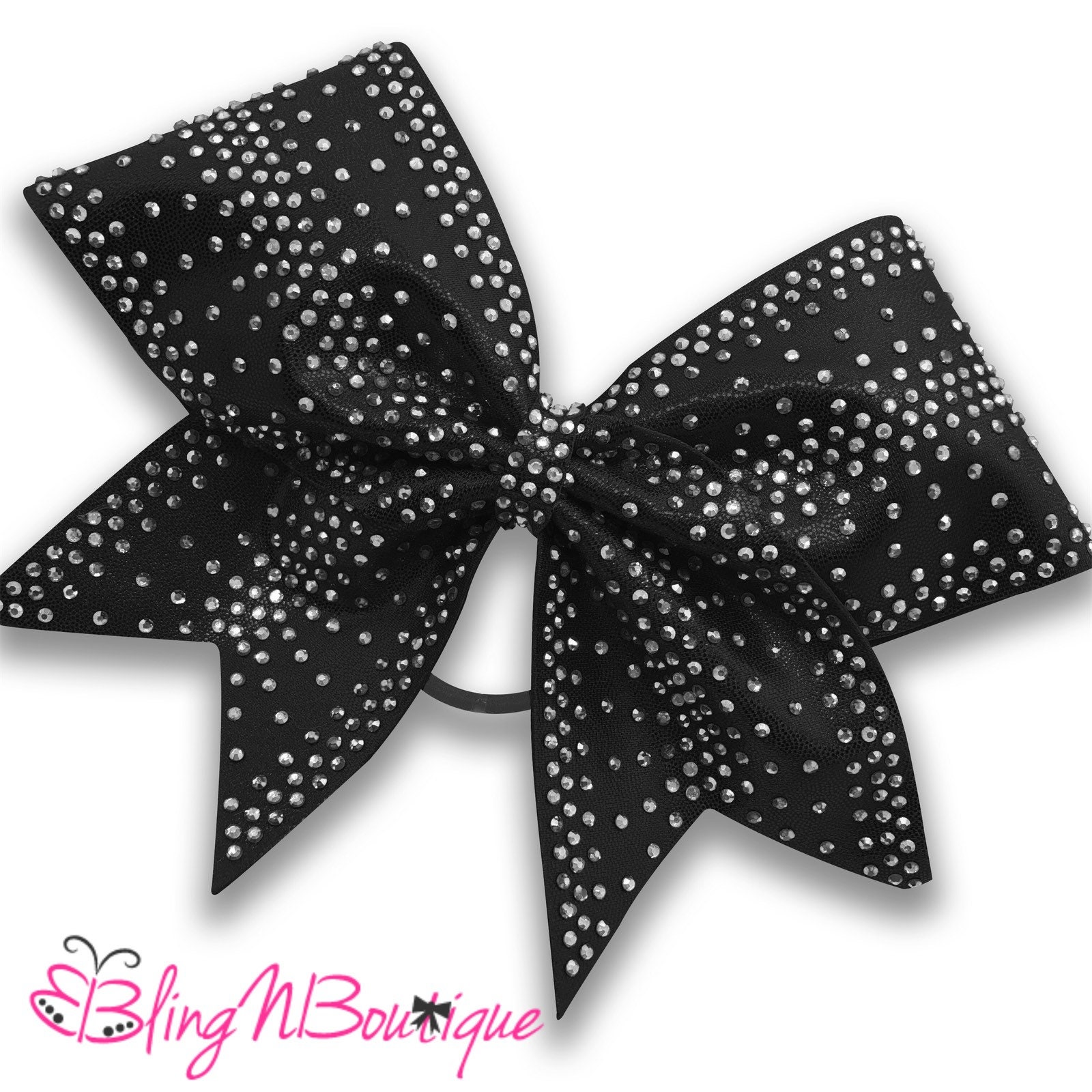 Rhinestone Cheer Bow - Black Cheer Bow - Black Hair Bow - Bling in the ...