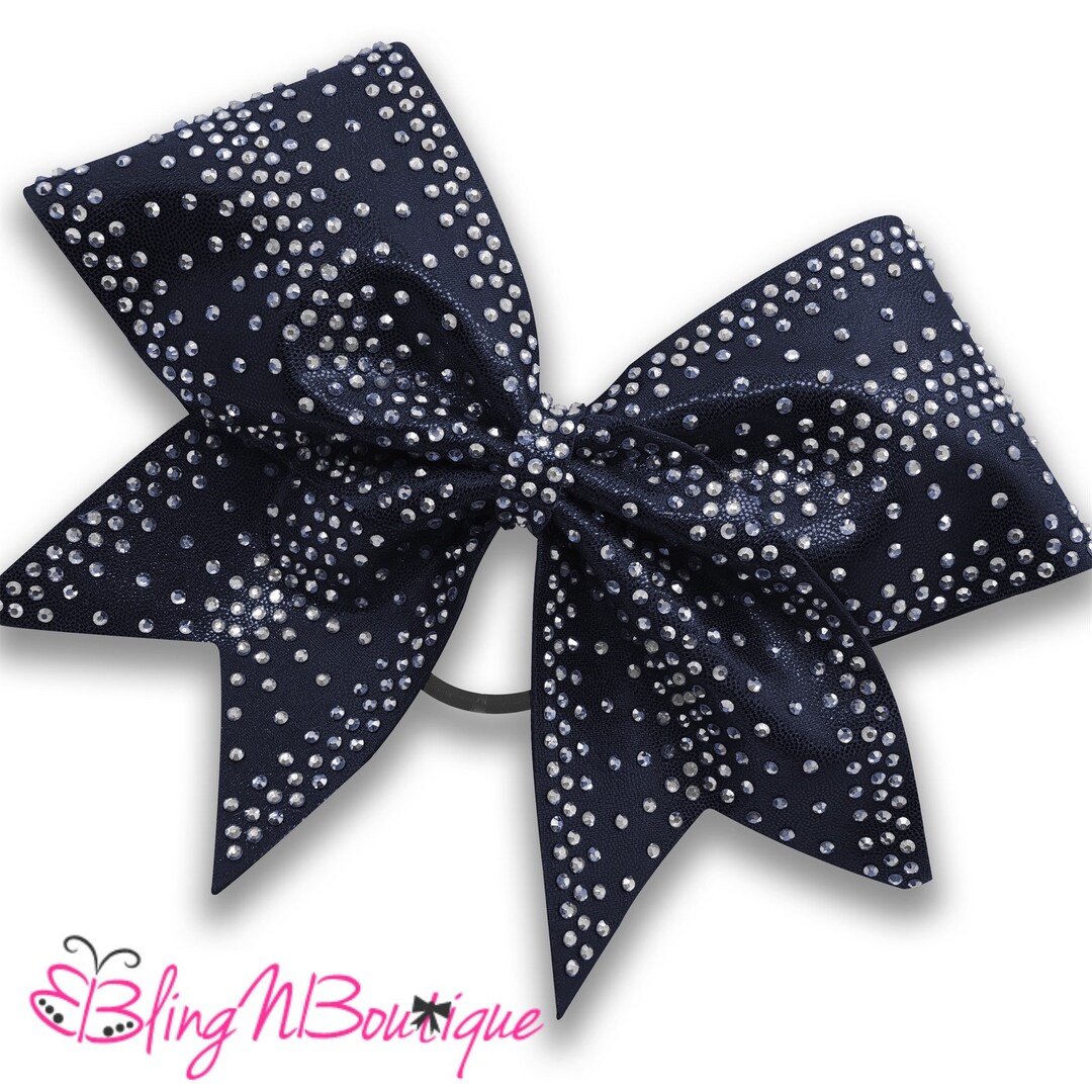 Rhinestone Cheer Bow - Navy Blue Cheer Bow - Navy Blue Hair Bow - Bling ...
