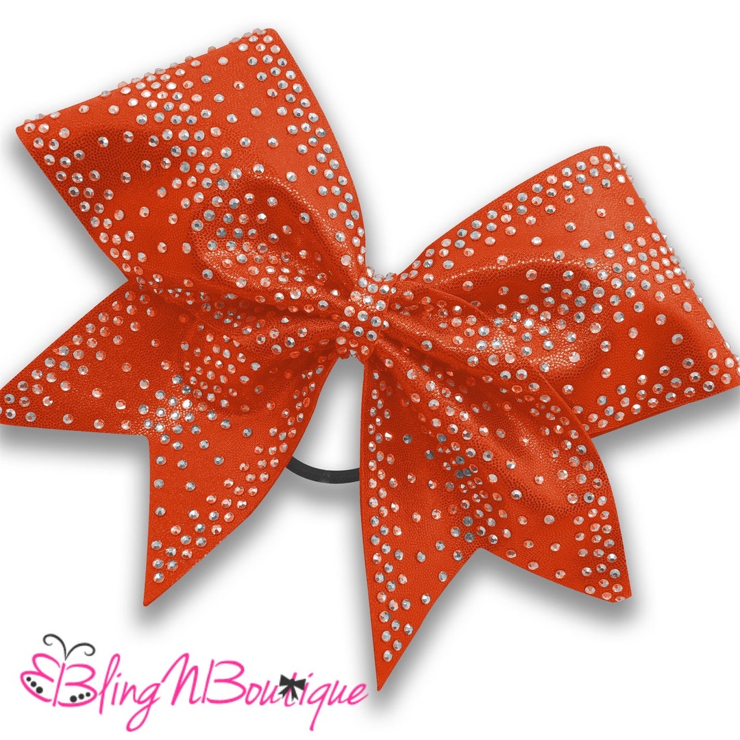 Rhinestone Cheer Bow - Orange Cheer Bow - Orange Hair Bow - Bling in ...