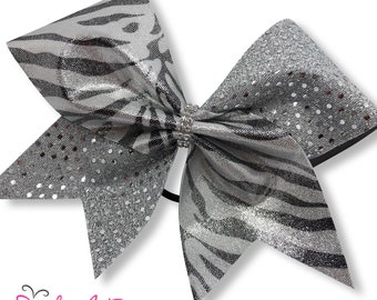 Silver and Black Zebra Cheer Bow, Zebra Print, Shiny Cheer Bow, Large ...