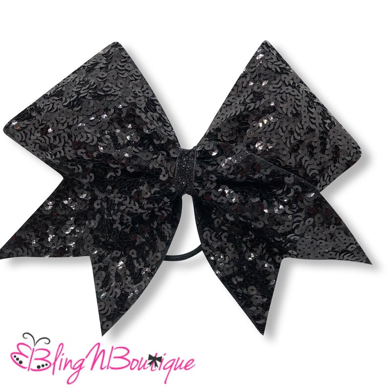 Black Tie Black Sequin Cheer Bow - Etsy