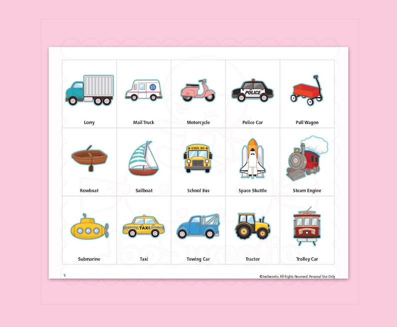 Transportation Bingo Game Kitprintable PDF Download - Etsy Norway