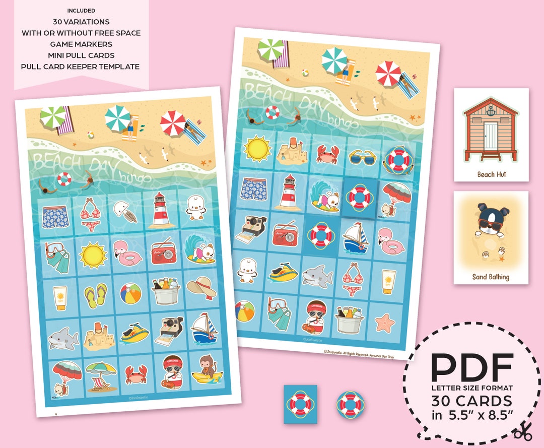 Beach Day Bingo Game Kit–printable PDF Download - Etsy