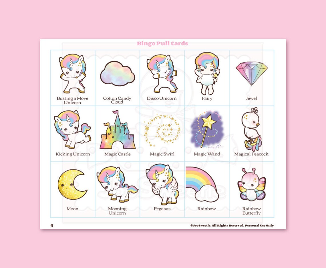 Unicorn Magic Bingo Game Kitprintable PDF Download - Etsy